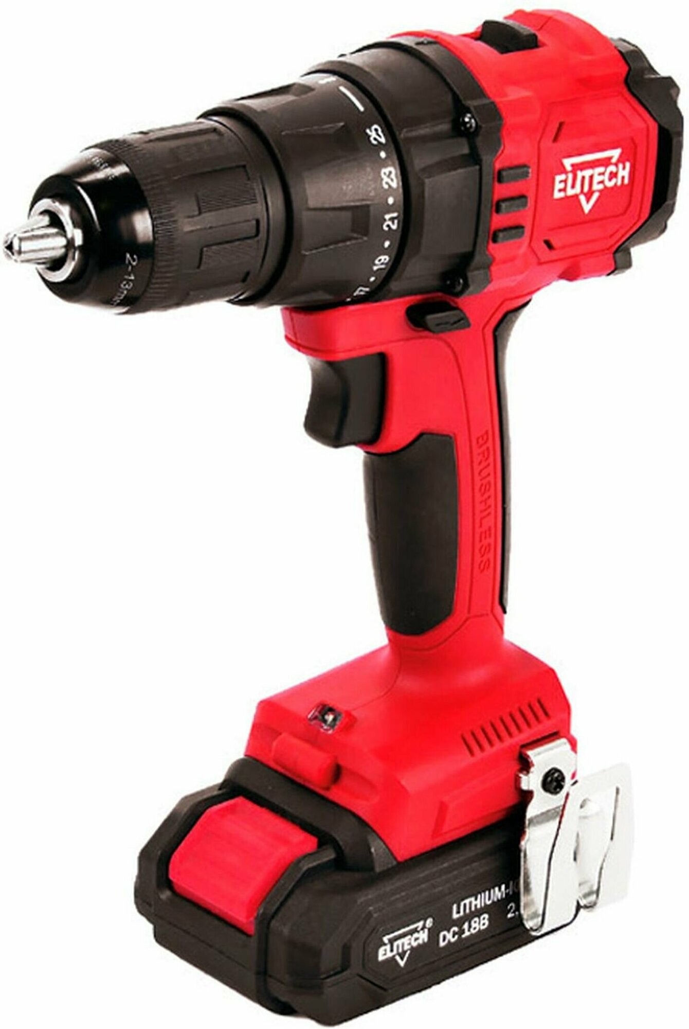 Дрель-шуруповёрт ELITECH ДА 18БЛ2 без АКБ и ЗУ, Li-ion, 2 аккумулятора, заряд. устройство, кейс