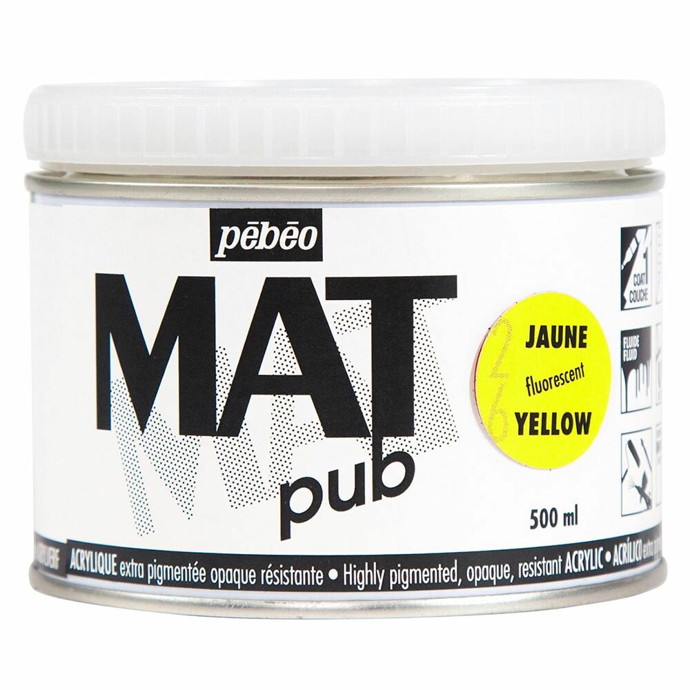 Акриловая краска Pebeo "Mat Pub", №3, экстра матовая, Желтая флуоресцентная, 500 мл