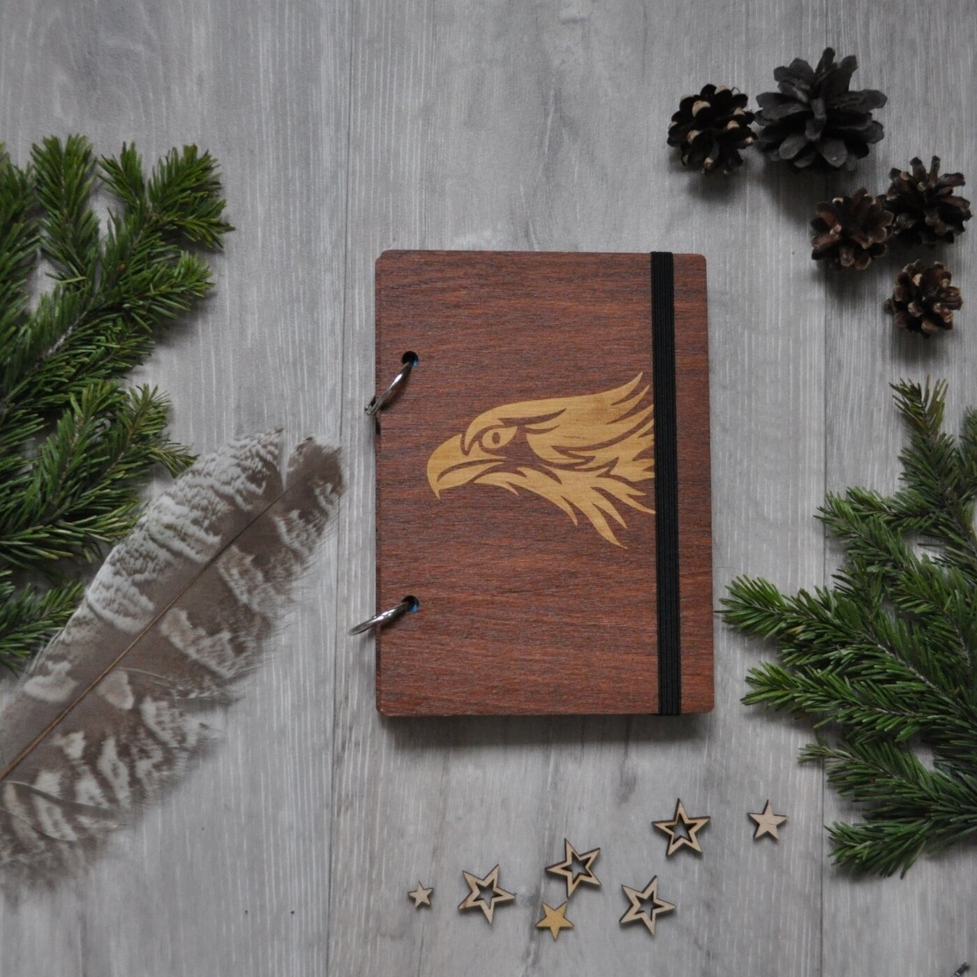 Деревянный блокнот "Орел", А6, 50 белых листов, ручная работа