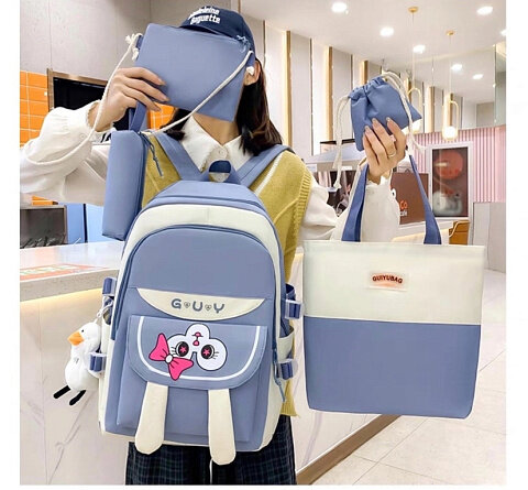 Рюкзак сиреневый зайка Набор 5в1