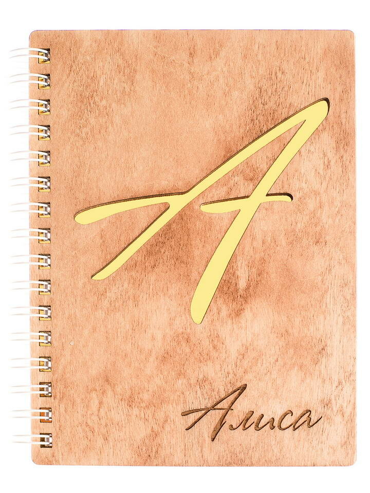 Деревянный подарочный блокнот с именем Алиса — именной подарок жене, любимой, девушке, коллеге, маме