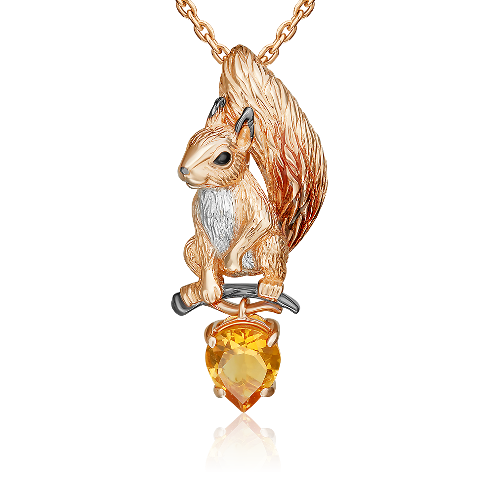 Подвеска, красное золото, 585 проба, цитрин