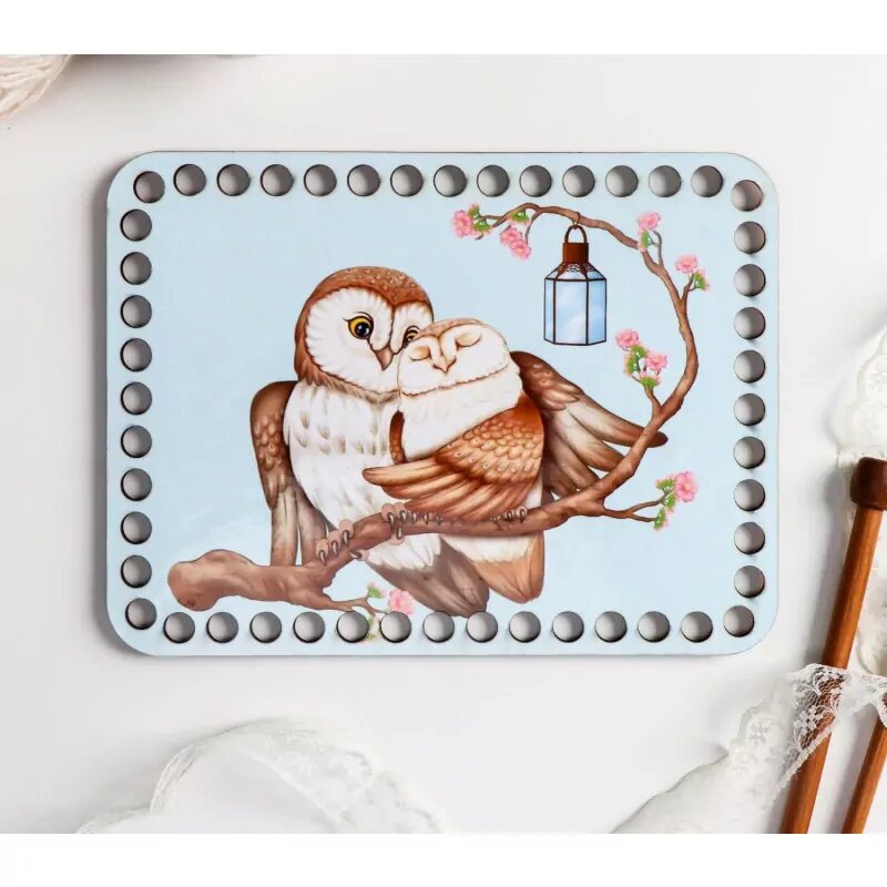 -31%Наша разработкаОпт Заготовка для вязания "Прямоугольник. Совы на ветке" 20х15 см