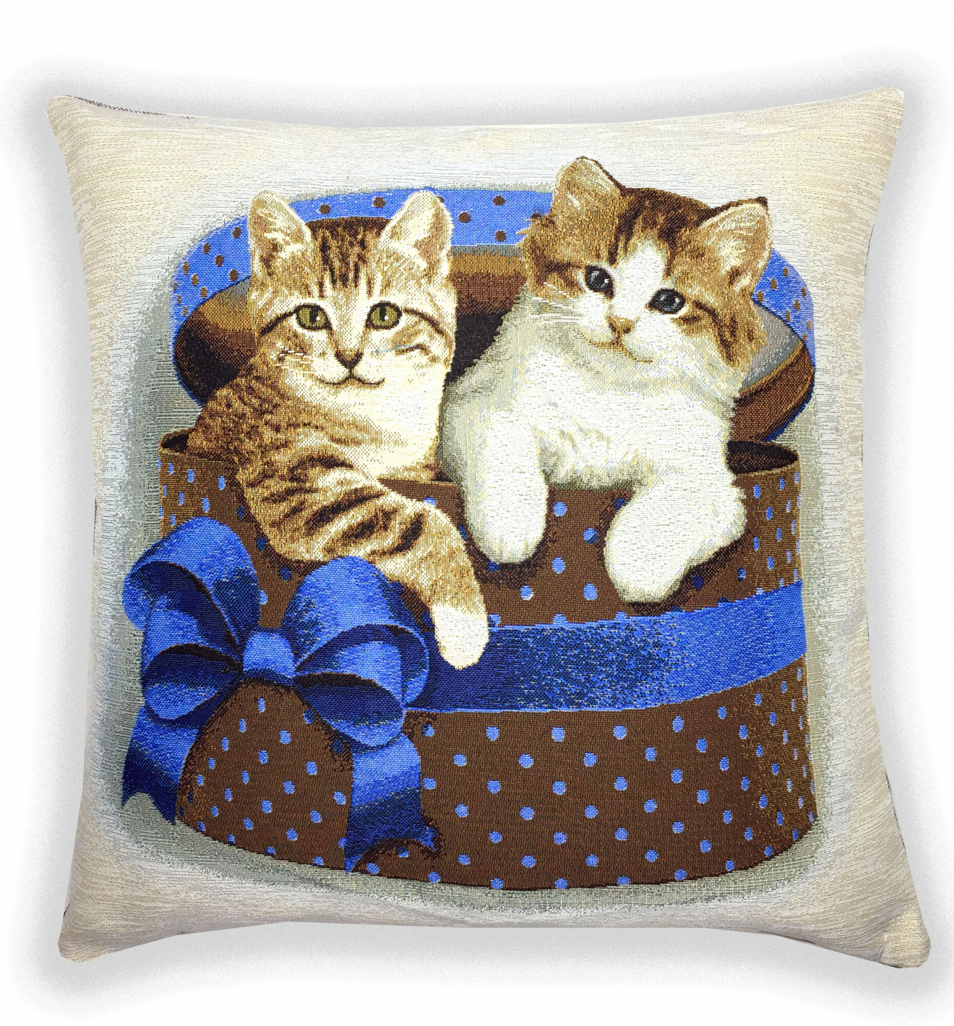 Подушка Декоративная Гобеленовая 45х45 "Котята в коробке горошек" Для Интерьера