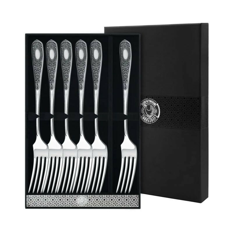 Кольчугинский мельхиор Набор столовых вилкок "№1" 6 пр посеребренный с чернью (КМ4100606)