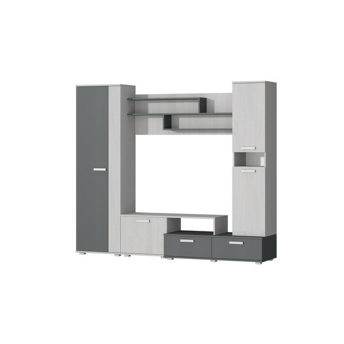 Стенка в гостиную «Юна», с шкафами, с полками, 2200×480×1870 мм, цвет анкор светлый/графит