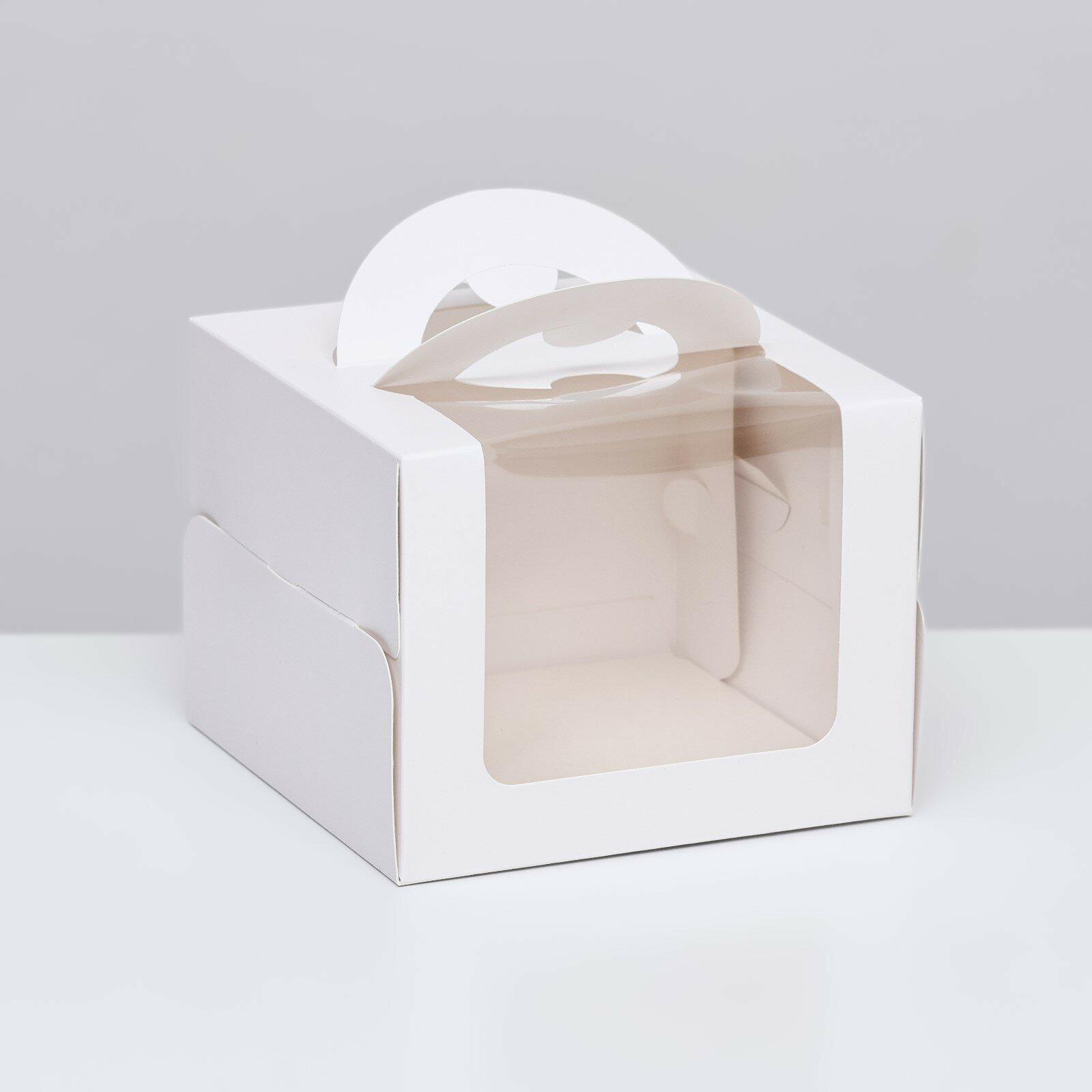 Коробка под бенто-торт с окном, белая, 16×16×12.5 см