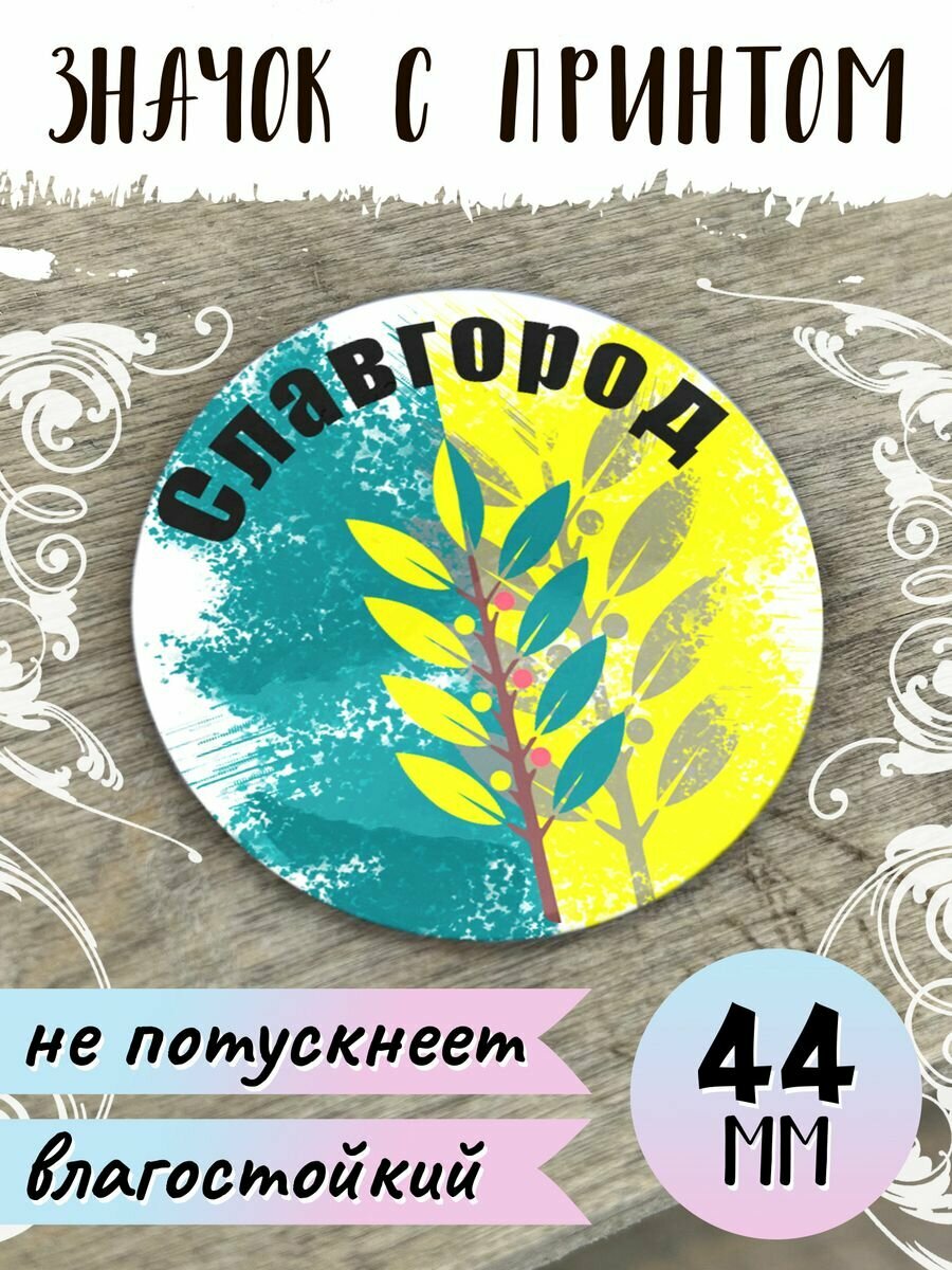 Значок с принтом Флага Славгорода, круглый 44 мм, металлический, на булавке
