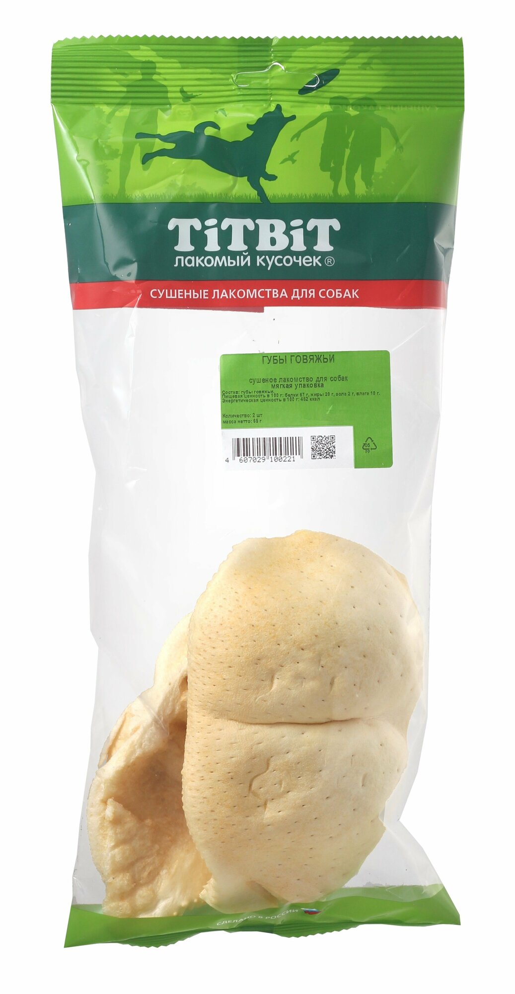 Лакомство TiTBiT Лакомый кусочек Губы говяжьи для собак (65 г)