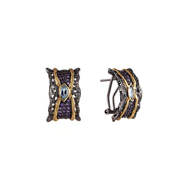 Серьги ELEMENT47, серебро, 925 проба, аметист, топаз