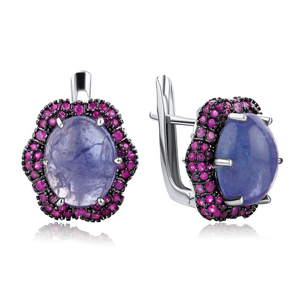 Серьги, серебро, 925 проба, корунд, танзанит