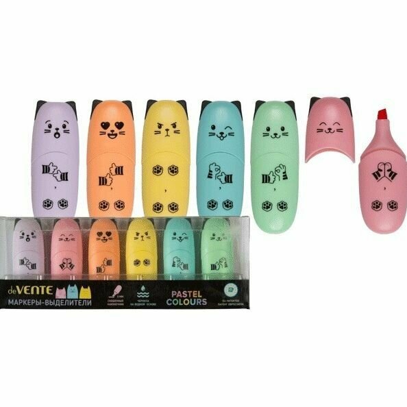 Набор маркеров текстовыделителей 6 цветов, 5.0, deVENTE пастель скошенные