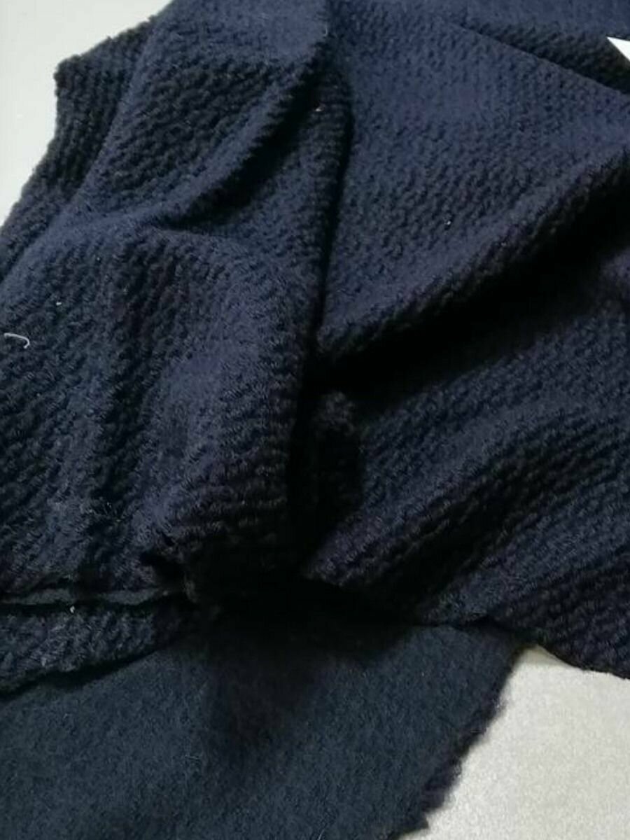 Ткань Пальтовая букле темно-синяя, отрез 1,50 х 150 см