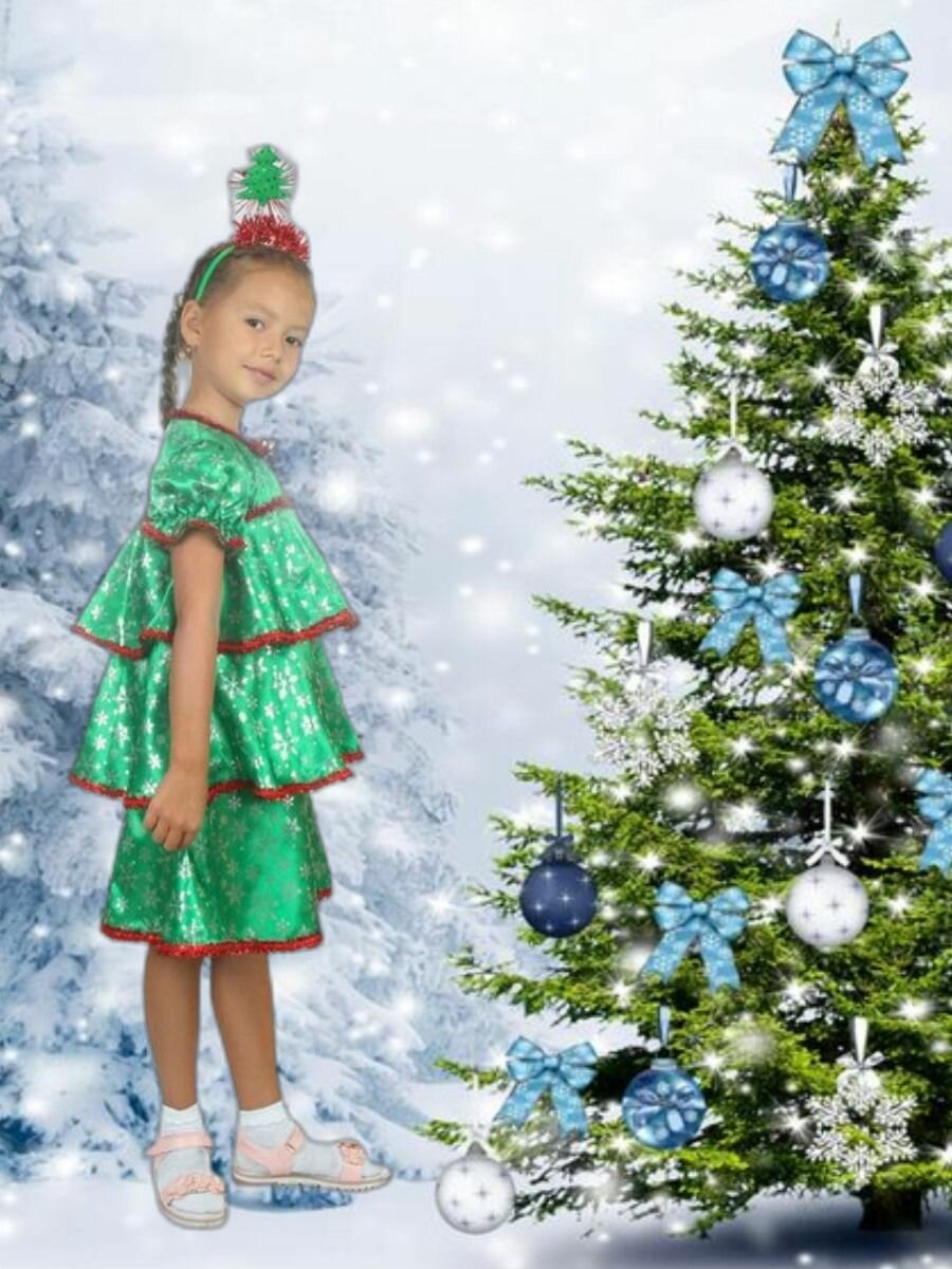 Карнавальный костюм для девочки "Елочка в снежинках"