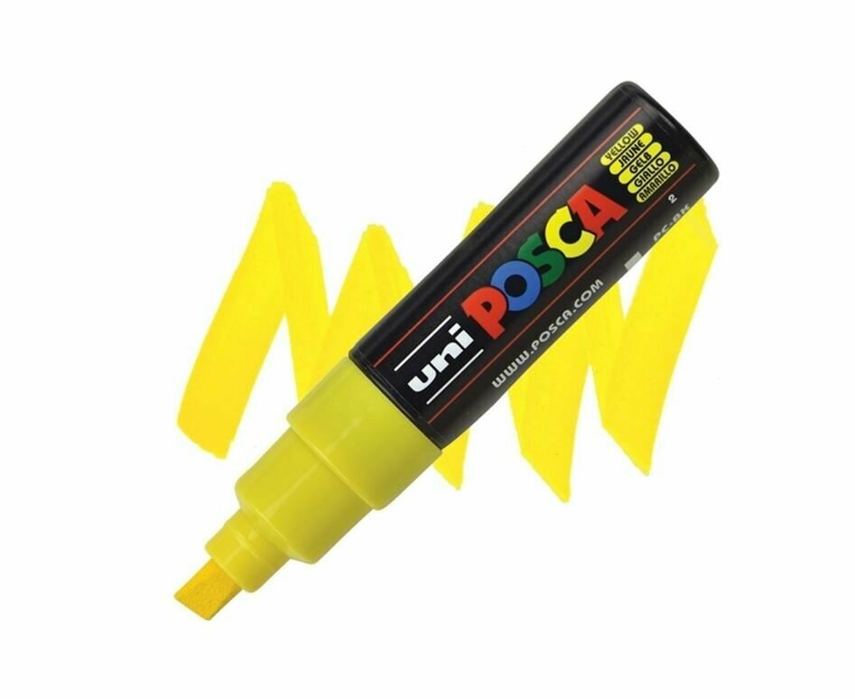 Маркер POSCA PC-8K, флуоресцентно-жёлтый, до 8.0 мм, скошенный наконечник