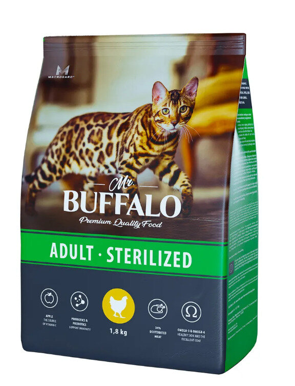 Mr.Buffalo Sterilized Корм сухой с курицей для стерилизованных кошек 1,8 кг