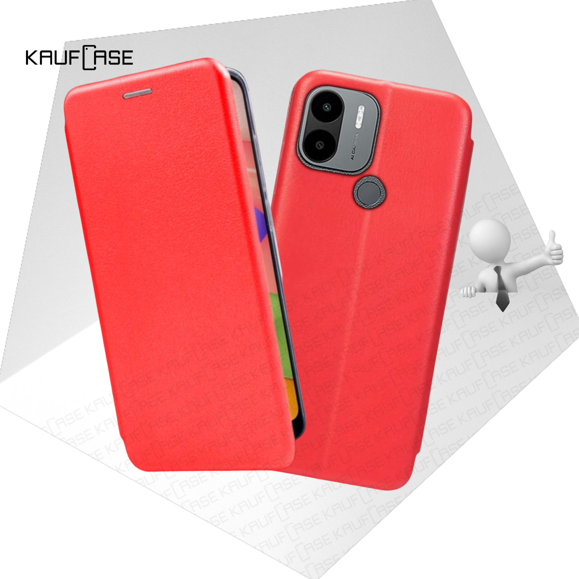 Чехол книжка для телефона Xiaomi Redmi A1+ /A2+ /Poco C51 (6.52"), красный. Текстура под кожу