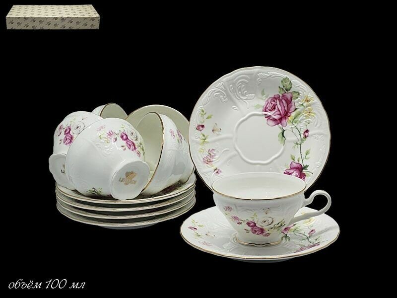 Кофейный набор 100 мл. 6 персон 12 предметов Maria Rose в подарочной упаковке фарфор Lenardi