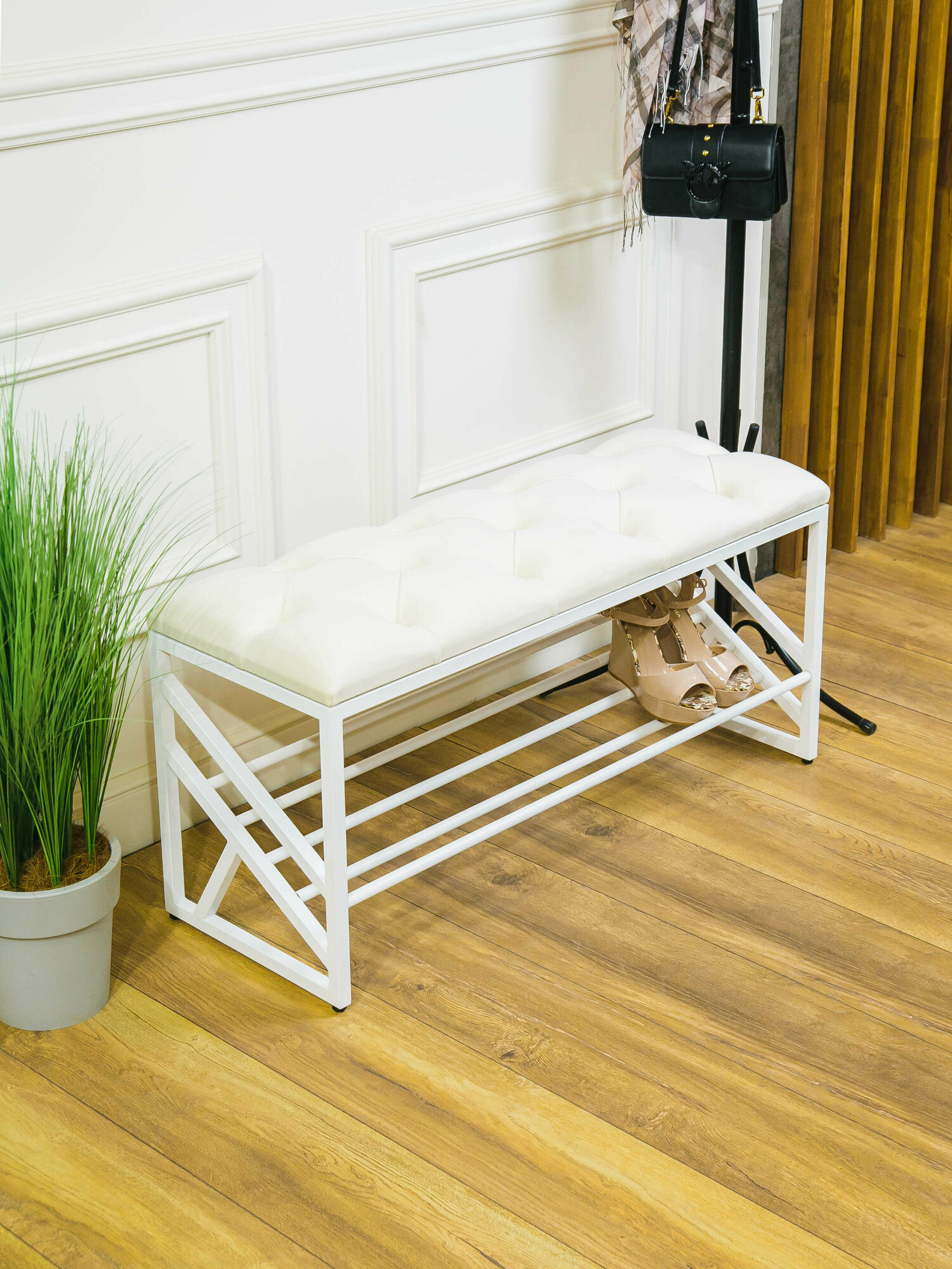 Обувница банкетка металлическая, универсальная, прочная, современная, мягкая скамейка, 97х36х47