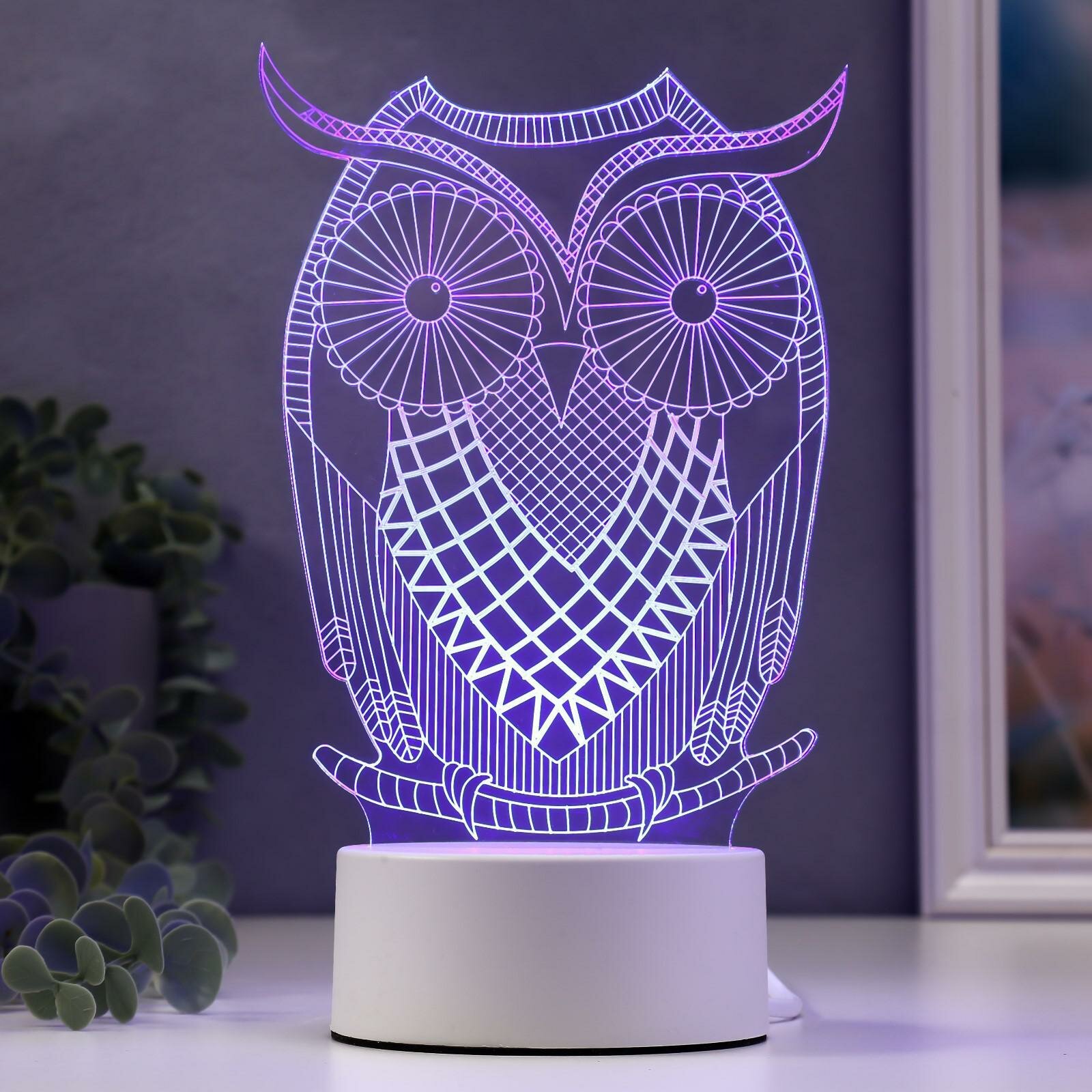 Светильник «Большой филин» LED RGB от сети 9.5×13×22 см RISALUX