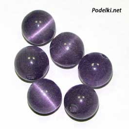 Натуральная бусина под Кошачий глаз сиреневый 0003963 шарик 10 м, цена за 10 шт.