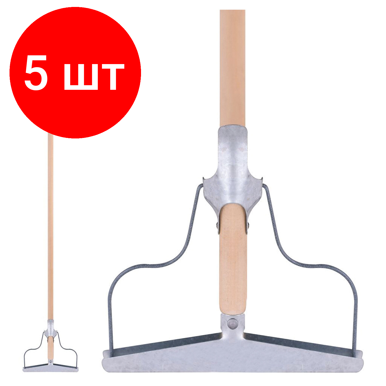 Комплект 5 шт, Швабра для пола с металлическим зажимом, деревянный черенок 120 см, рабочая часть 20 см, ШВА 094