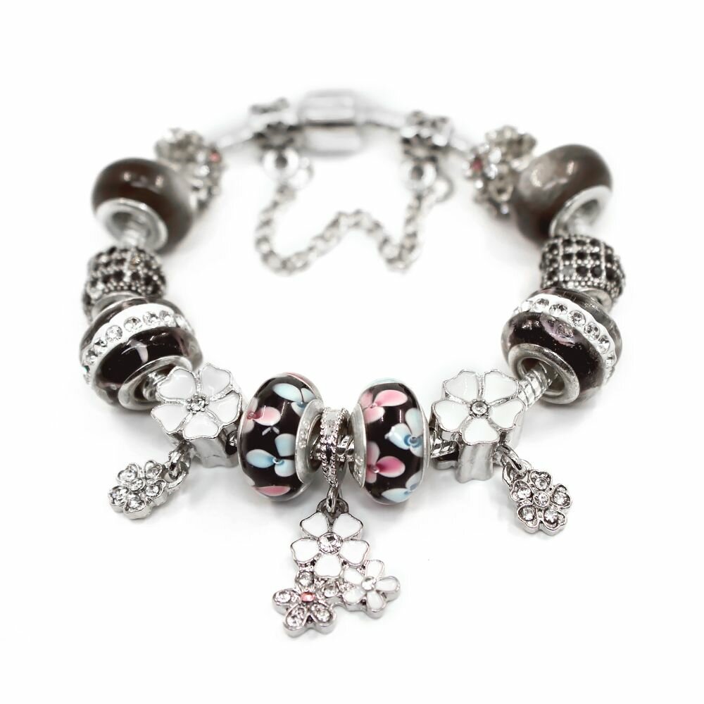 Браслет-цепочка, стекло, стразы, муранское стекло