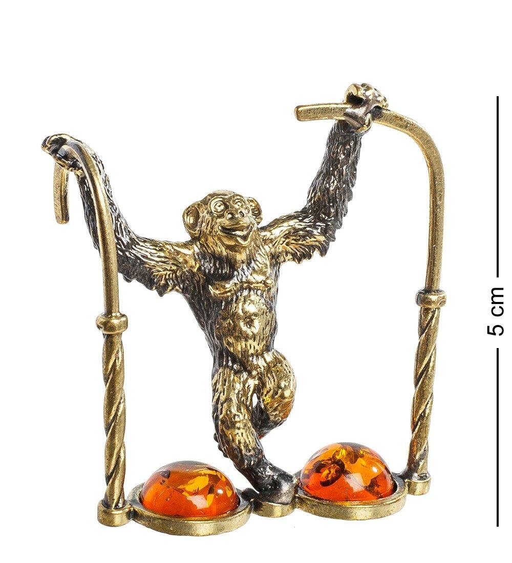 Фигурка Обезьяна на очках (латунь, янтарь) A2088005 Народные промыслы, бронзовый