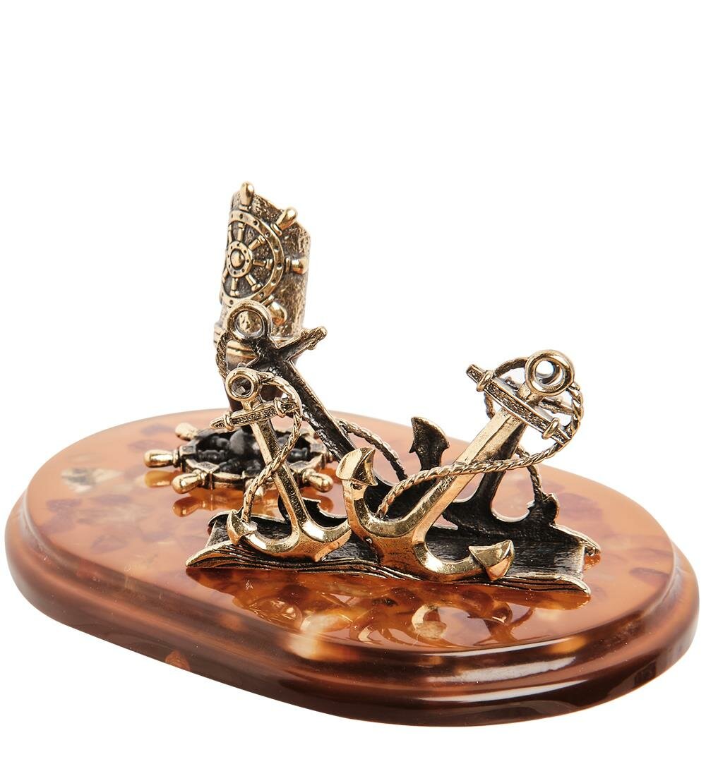 Фигурка Визитница Море-Якорь (латунь, янтарь) AM-1515 Народные промыслы Бронза, латунь, реструктурированный янтарь