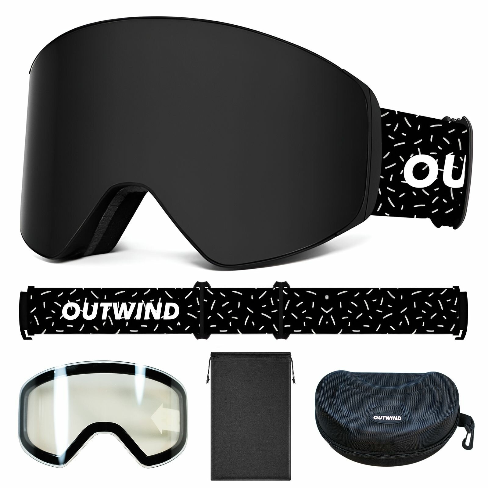 Горнолыжная магнитная маска OUTWIND Mist black c 2-мя линзами и жестким защитный кейсом