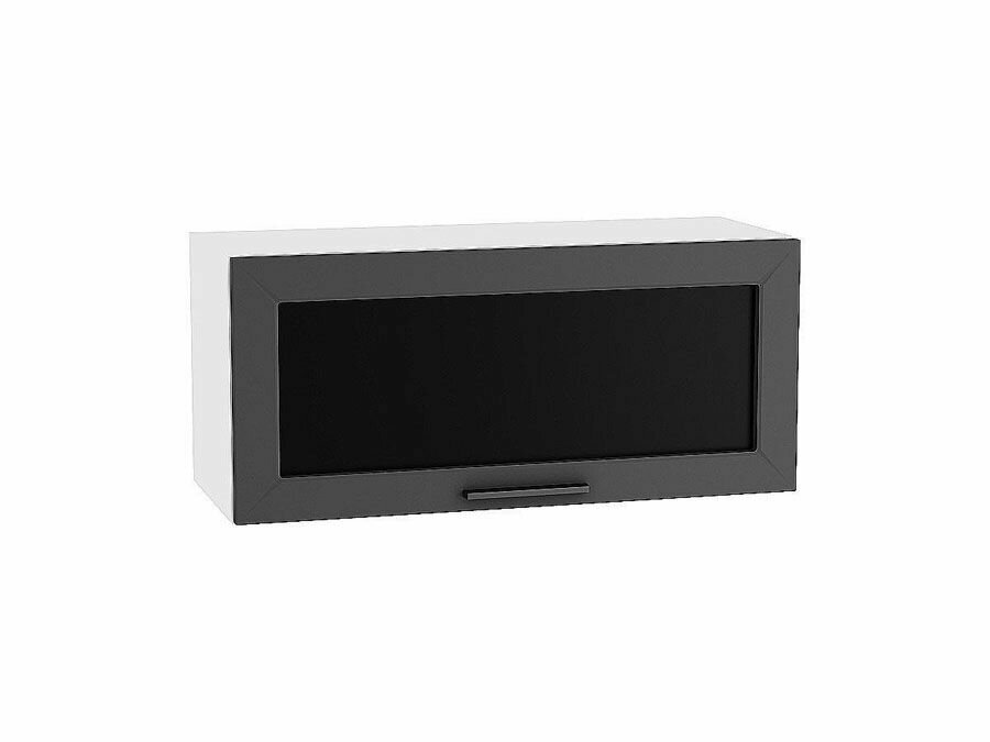 Настенный модуль для кухни Шкаф верхний горизонтальный остекленный глубокий Глетчер 358*800*574 Маренго Силк / Белый