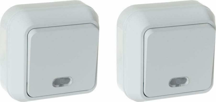 Выключатель Makel одноклавишный с индикацией белый для открытой проводки (комплект из 2 шт)