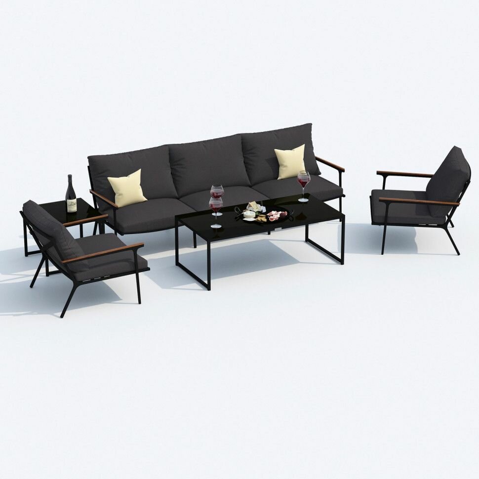 Лаунж-зона Ideal Patio "Festa" из алюминия, на 5 персон, серый, черный, алюминий