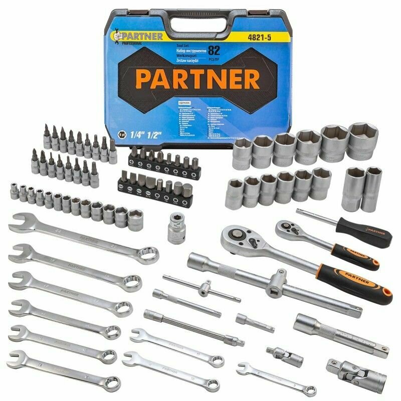 Набор инструментов 82 пр.1/4"&1/2" (6-гран) (4-32 мм), в кейсе