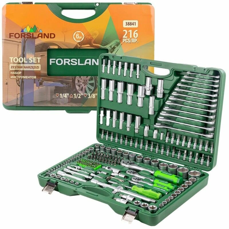 Набор инструментов 216 предметов, 1/4'3/8'1/2'(6гр.), 4-32 мм, в кейсе