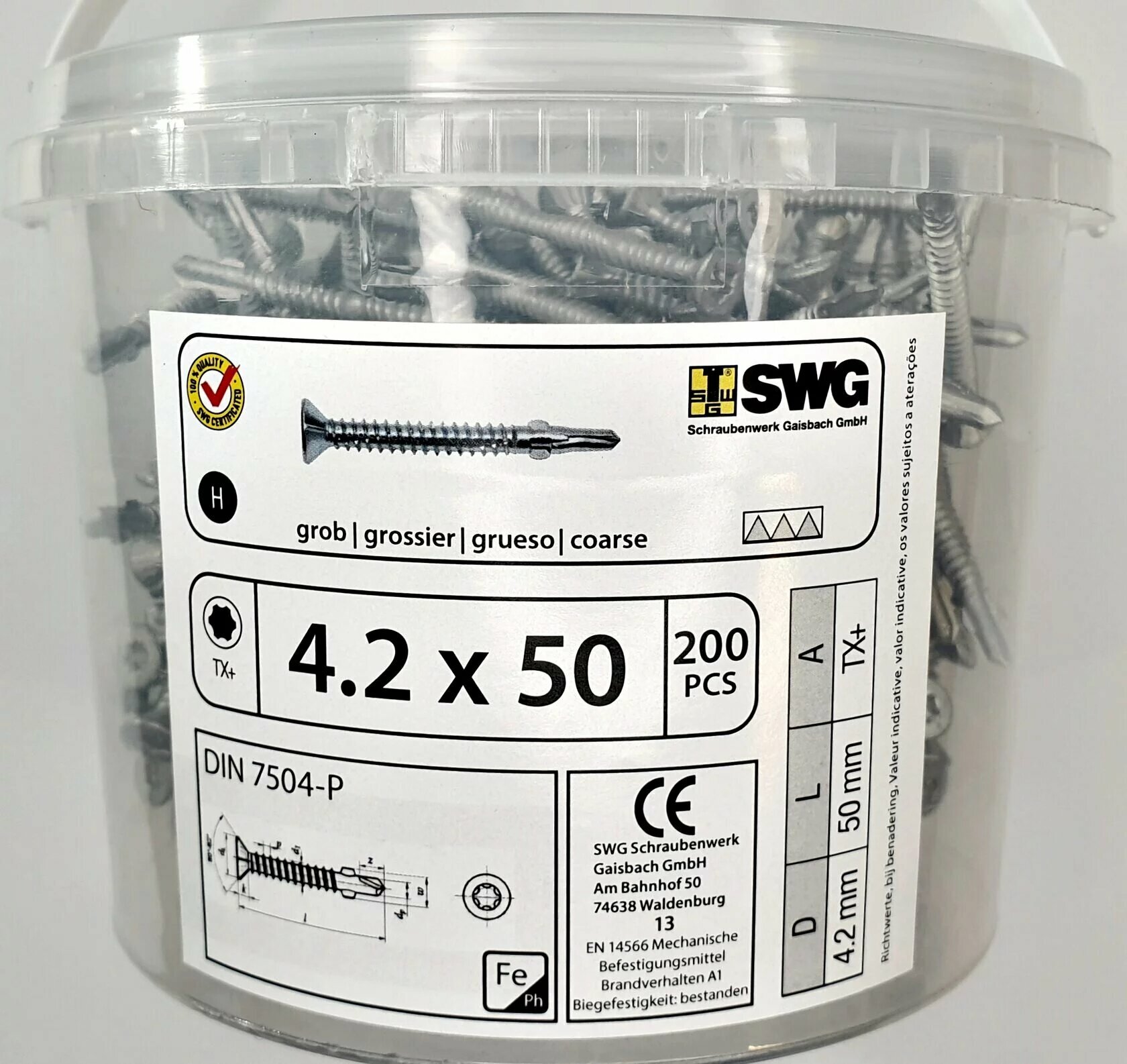 Саморез по металлу DIN 7504-P 4.2x50 (200 pcs) (GZ) (ЦСП) SWG, Германия