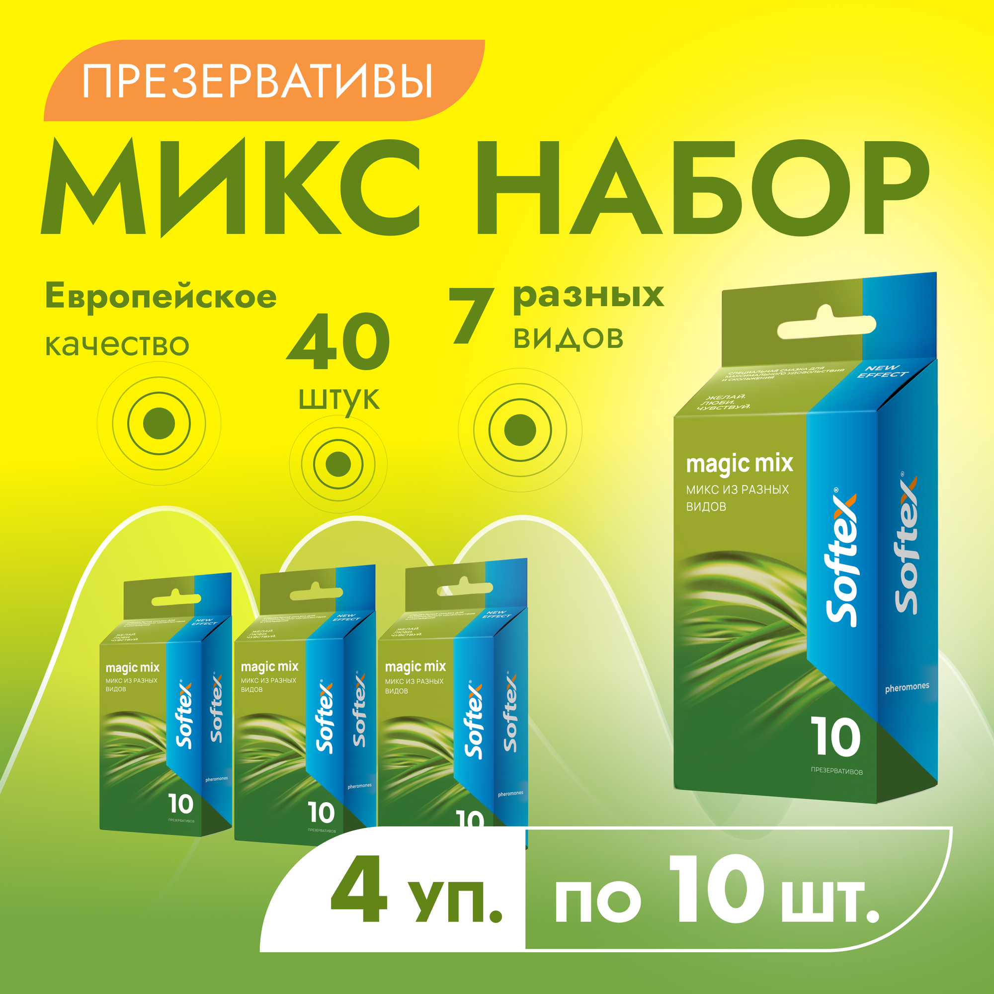 Softex Magic Mix презервативы набор 40 шт (7 видов): микс ребристые, ультратонкие, с пупырышками и др.