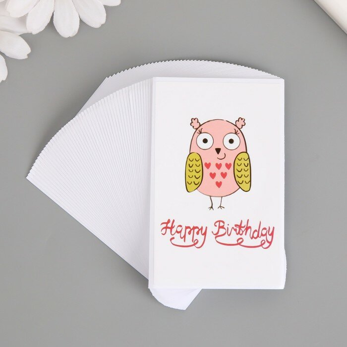 Набор наклеек бумага «С днем рождения. Сова с сердцами», 50 шт, 8×5 см