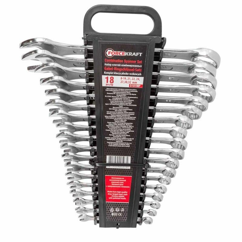 Набор ключей комбинированных 18 пр (8-19,21,22,24,27,30,32мм), в пластиковом держателе