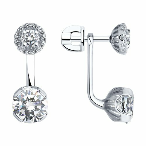 Серьги пусеты, серебро, 925 проба, родирование, фианит