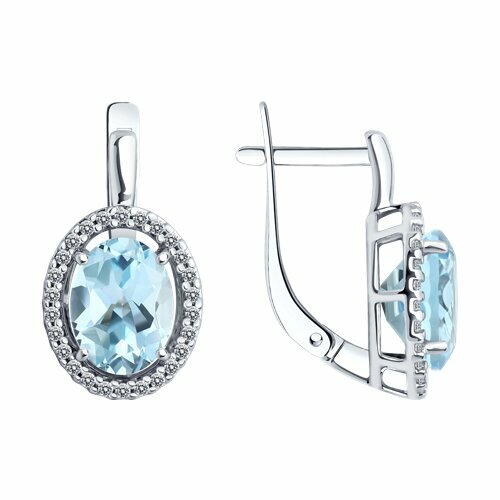 Серьги, серебро, 925 проба, родирование, фианит, топаз