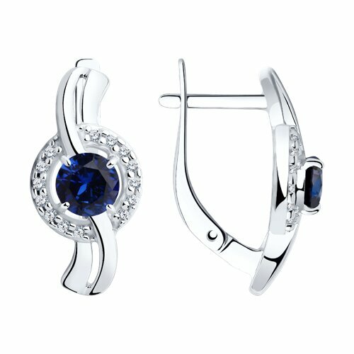Серьги, серебро, 925 проба, родирование, фианит, сапфир синтетический