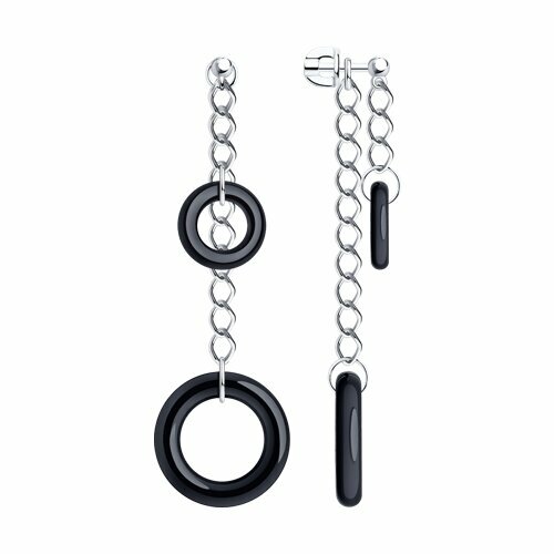 Серьги пусеты, серебро, 925 проба, родирование, керамика