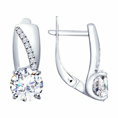 Серьги, серебро, 925 проба, родирование, кристаллы Swarovski