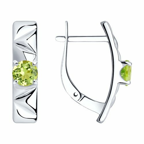 Серьги, серебро, 925 проба, родирование, хризолит