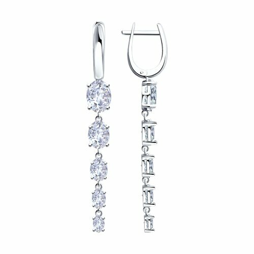 Серьги с подвесками, серебро, 925 проба, родирование, фианит