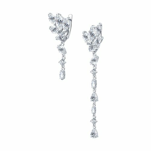 Серьги с подвесками, серебро, 925 проба, родирование, фианит