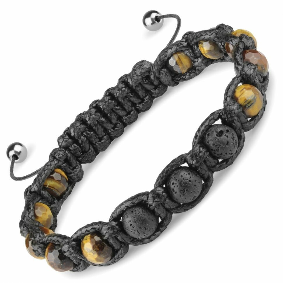 Плетеный браслет, вулканическая лава, тигровый глаз