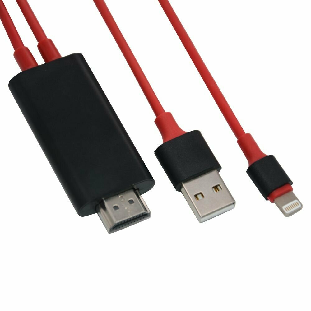 HDTV кабель для 8 pin Lightning to HDMI, 1.8 метра, красный (коробка)