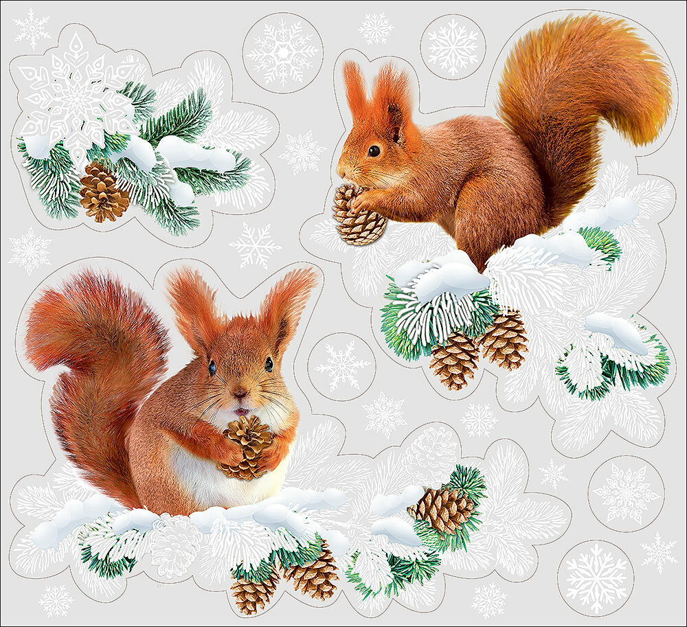 Набор новогодних наклеек "Белочки"